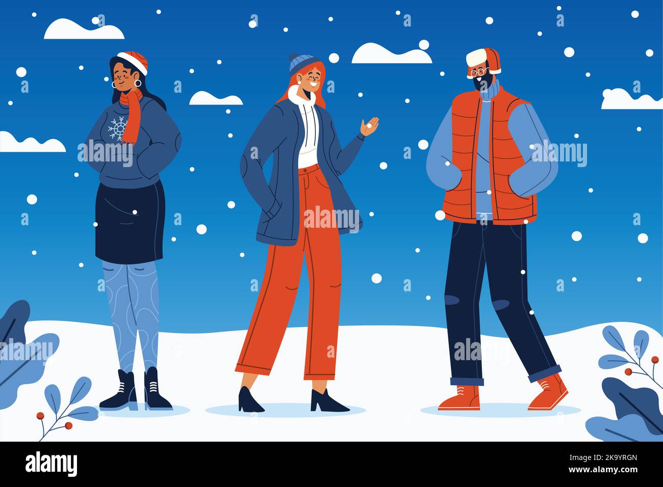 hand drawn flat winter people collection vector design illustration ...