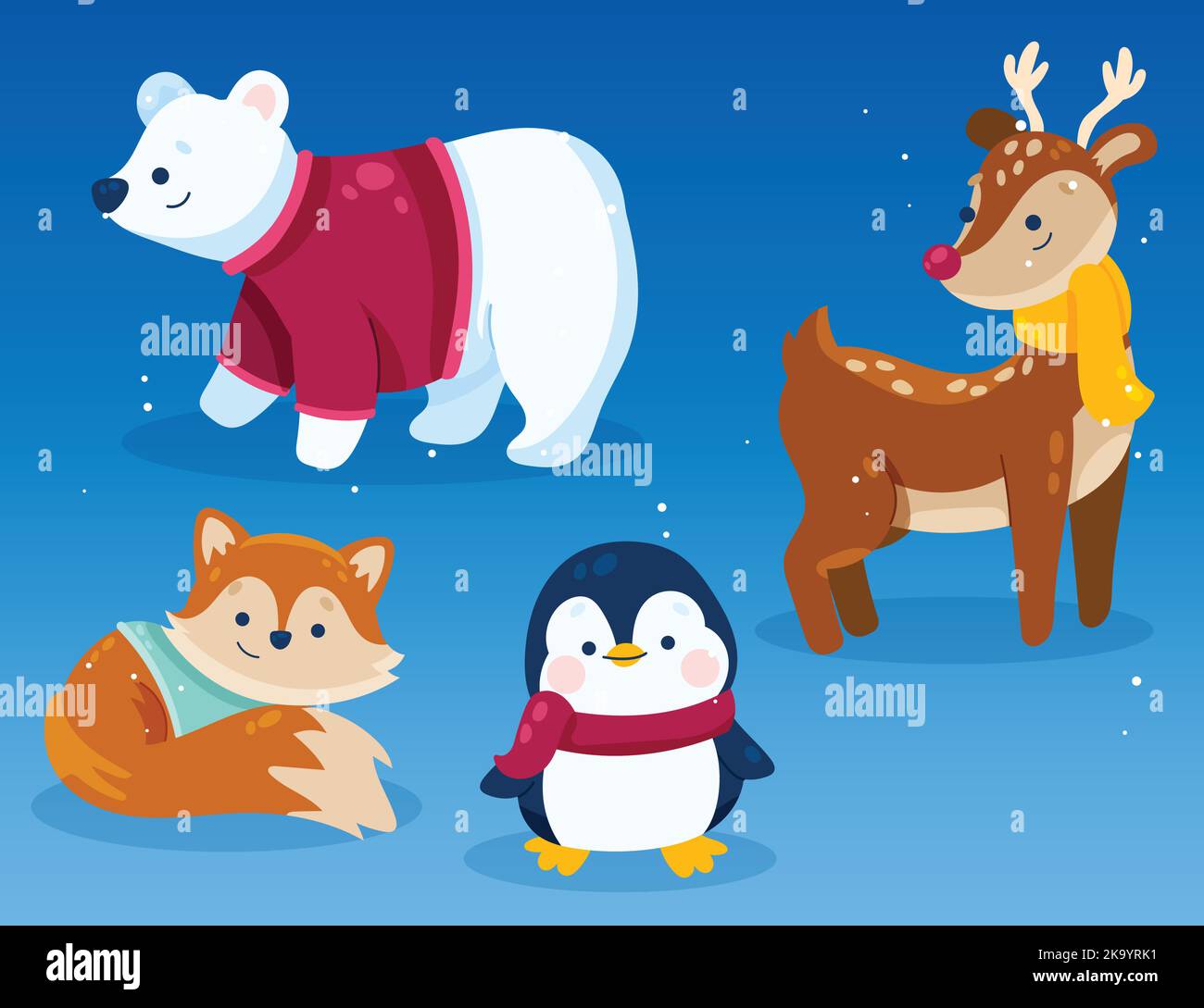 hand drawn flat winter animals collection vector design illustration ...