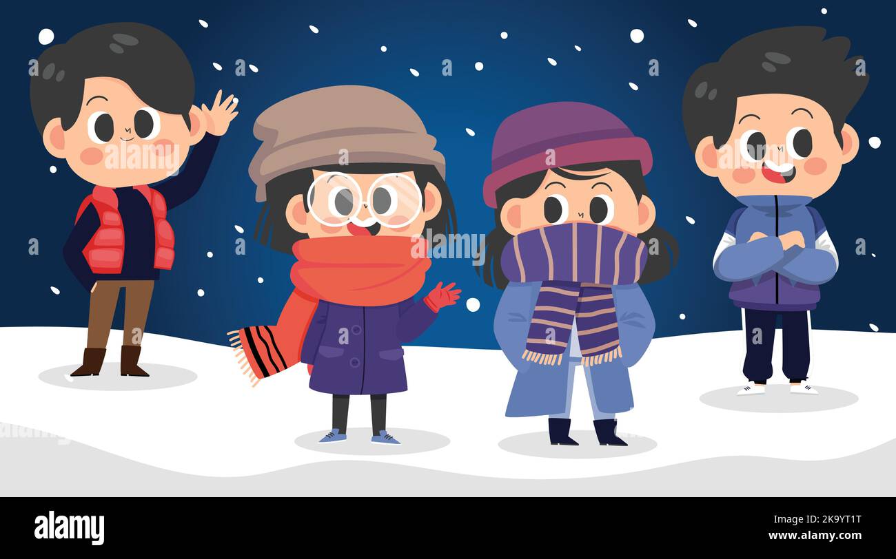 hand drawn flat winter people collection vector design illustration ...