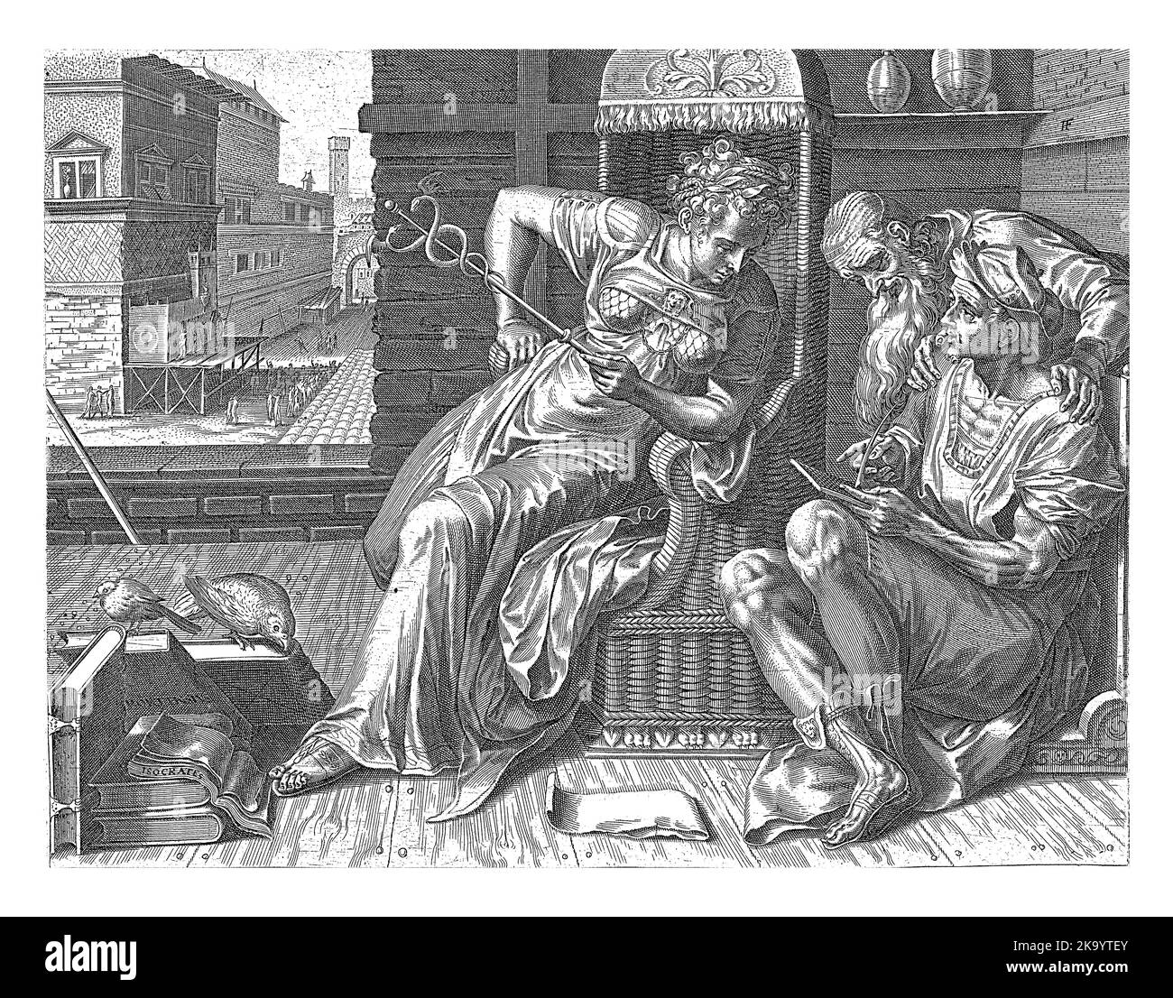 Rhetorica sits on a chair and listens to the speech of a young man ...