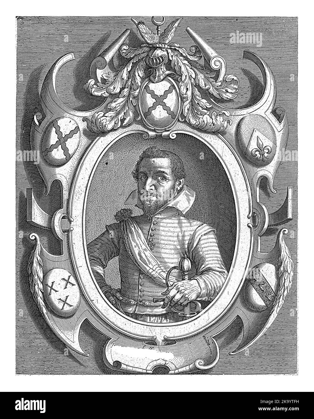 Portrait of Johannes Tacquet, with sash and sword. The portrait is ...