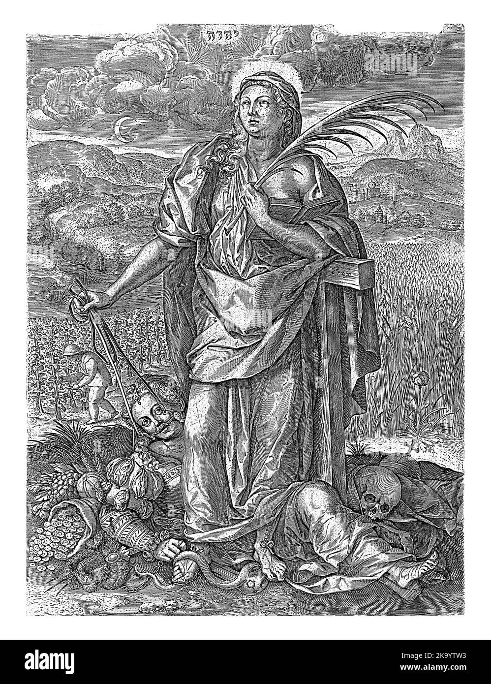 Triumph Of Faith Johannes Wierix 1559 Before 1591 Landscape With Faith Behind Her The Cross