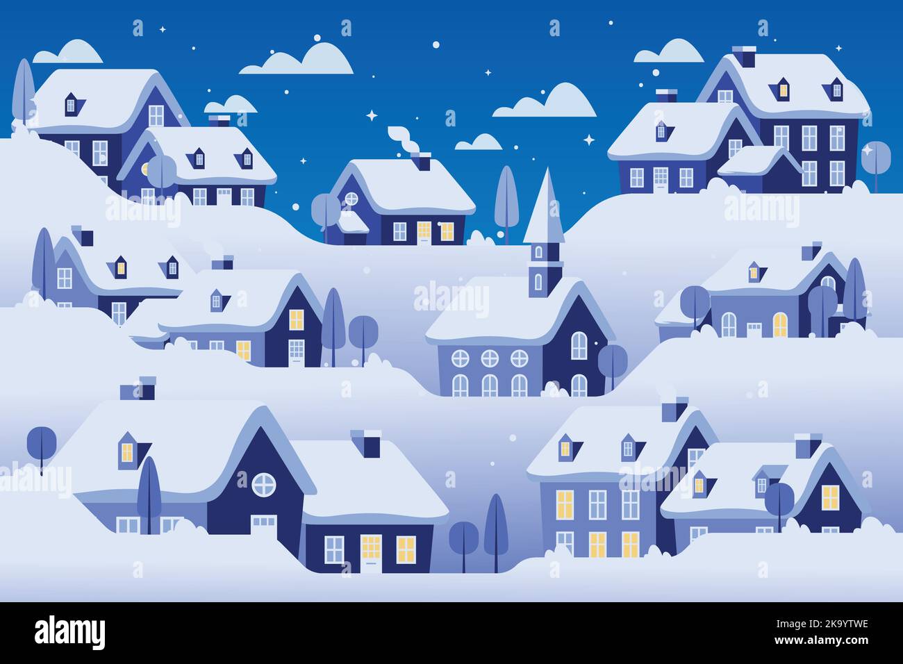 hand drawn flat winter village vector design illustration Stock Vector ...