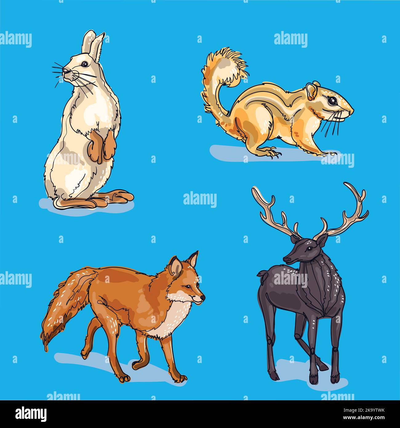 hand drawn flat winter animals collection vector design illustration ...
