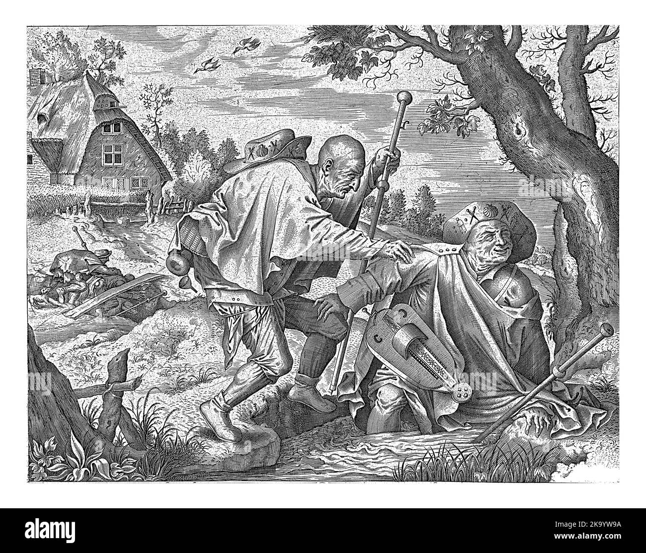 The blind guide walks into the water hi-res stock photography and ...