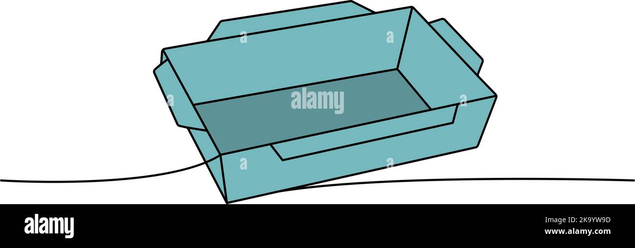 Disposable paper burger box one line colored continuous drawing. Empty ...