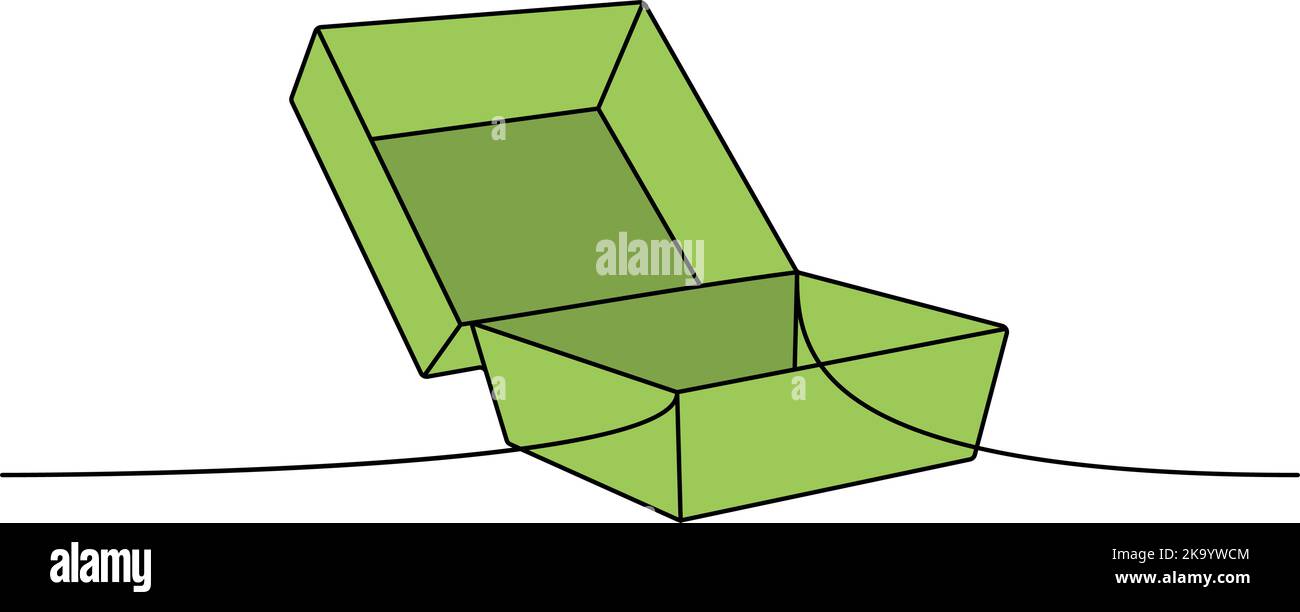 Craft Burger Box One Line Colored Continuous Drawing Empty Cardboard