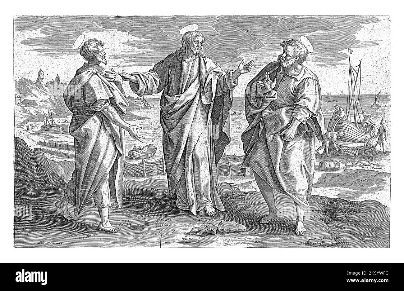 Calling of Peter and Andreas, Antonie Wierix, after Maerten de Vos ...