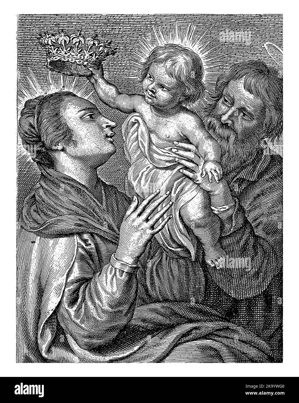 Joseph with Christ Child Placing Crown on Mary's Head Stock Photo - Alamy