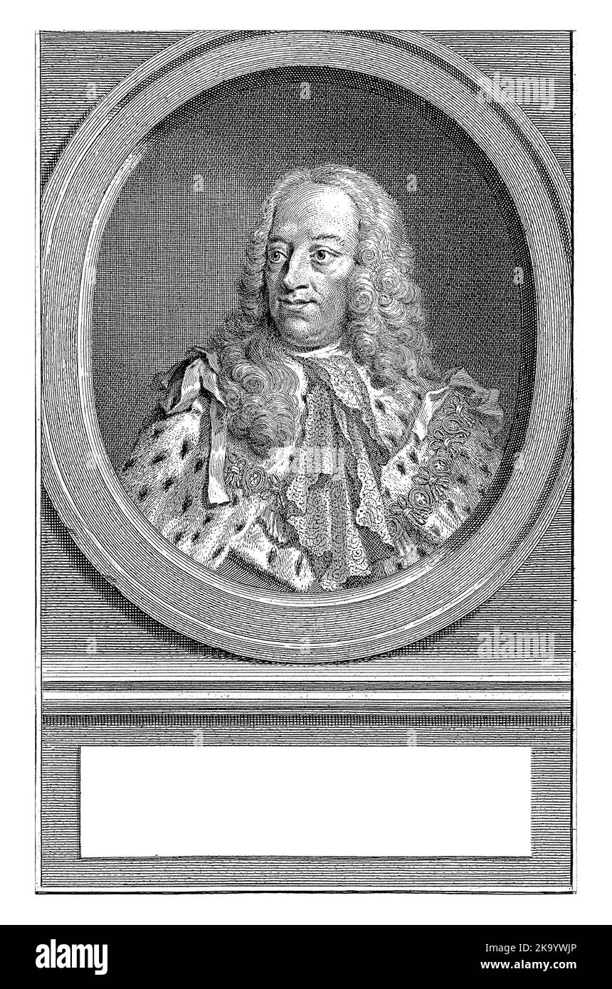 George II Augustus, King of England, dressed in a royal cloak. Bust in ...