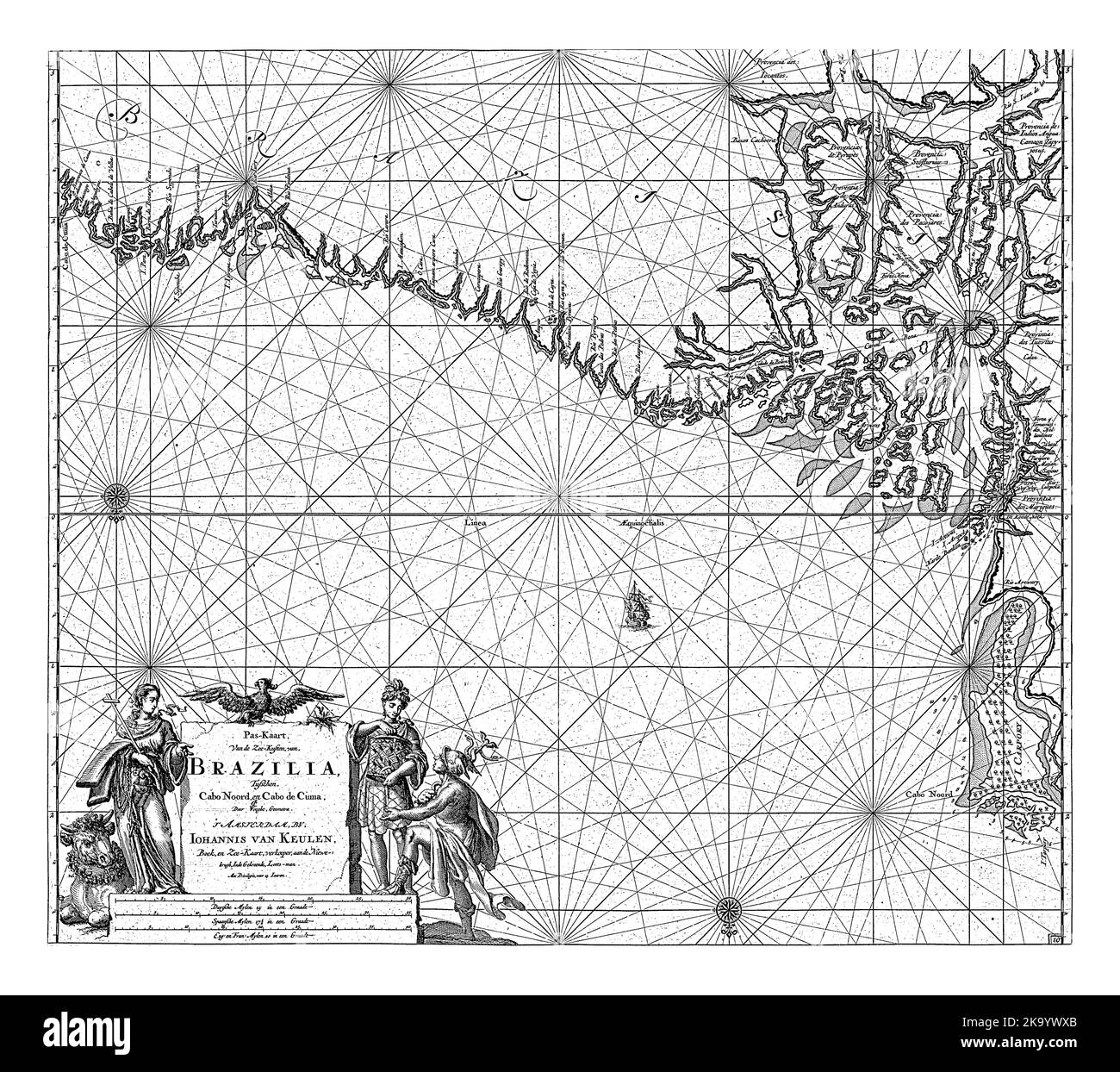 Passport map of a section of the coast of Brazil with the delta of the ...