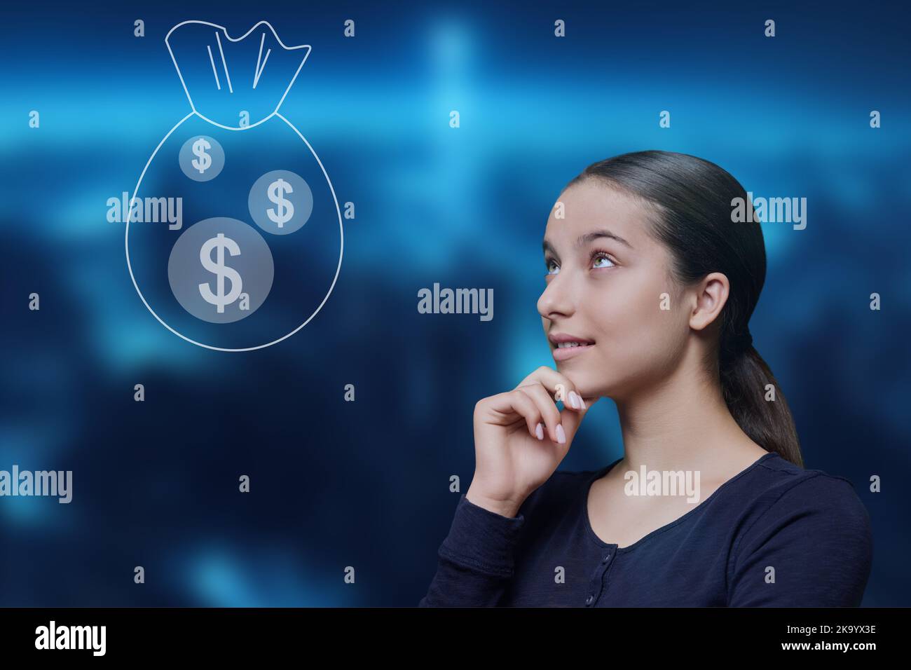 Girl student dreaming about receiving monetary reward, scholarship ...