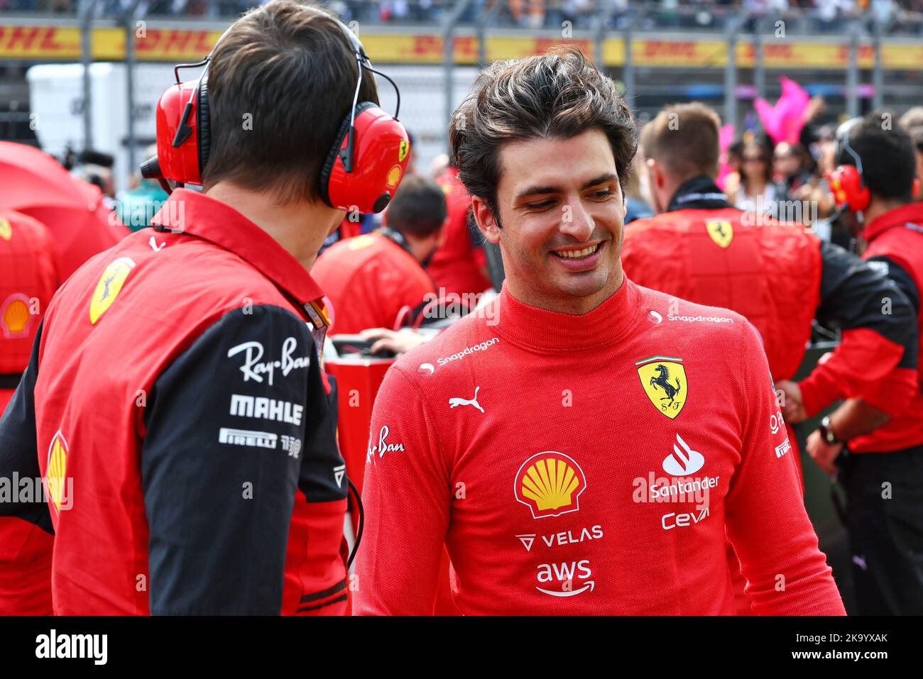 Carlos Sainz Jr (ESP) Ferrari with Riccardo Adami (ITA) Ferrari Race ...