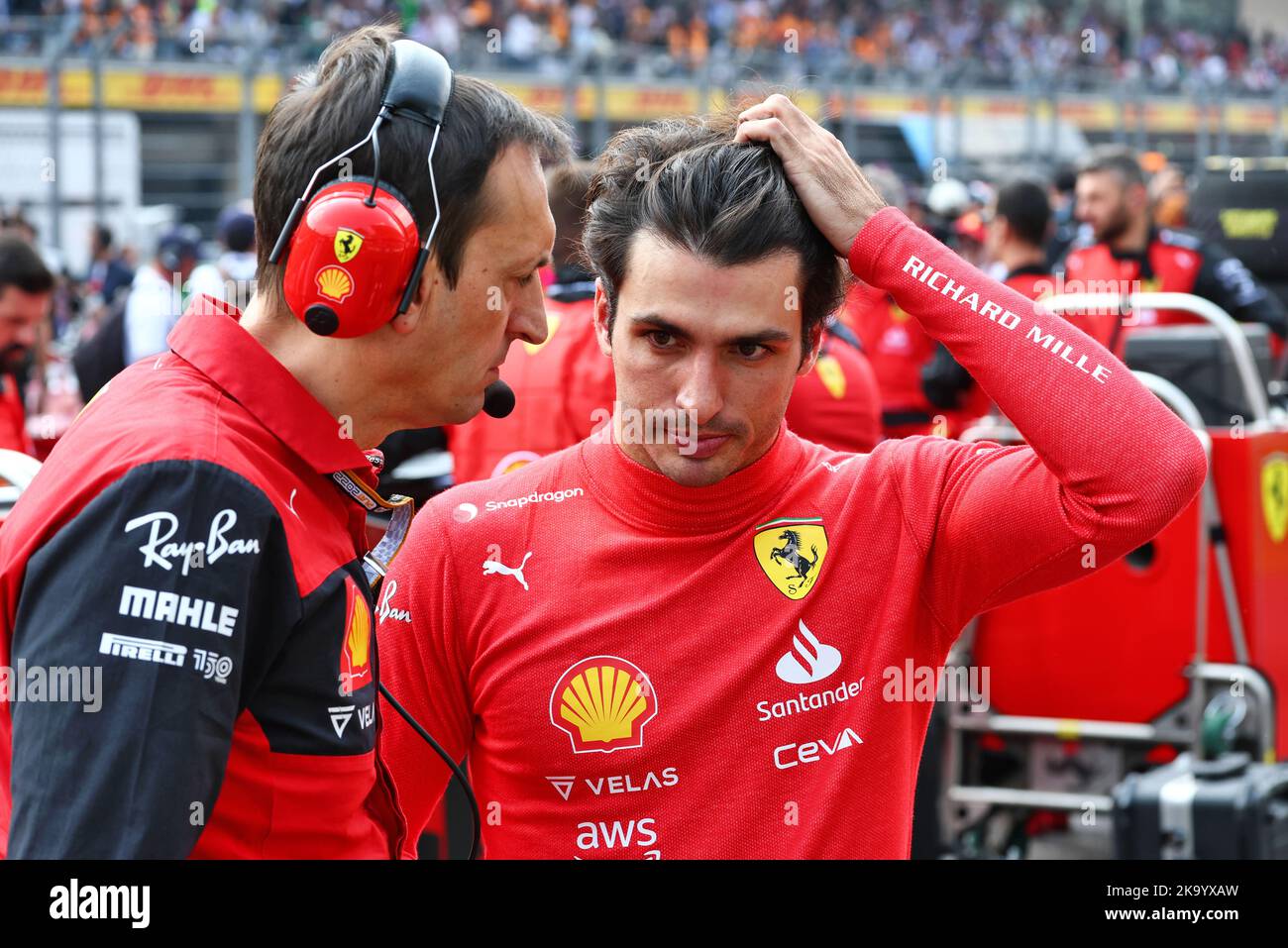 Carlos Sainz Jr (ESP) Ferrari with Riccardo Adami (ITA) Ferrari Race ...