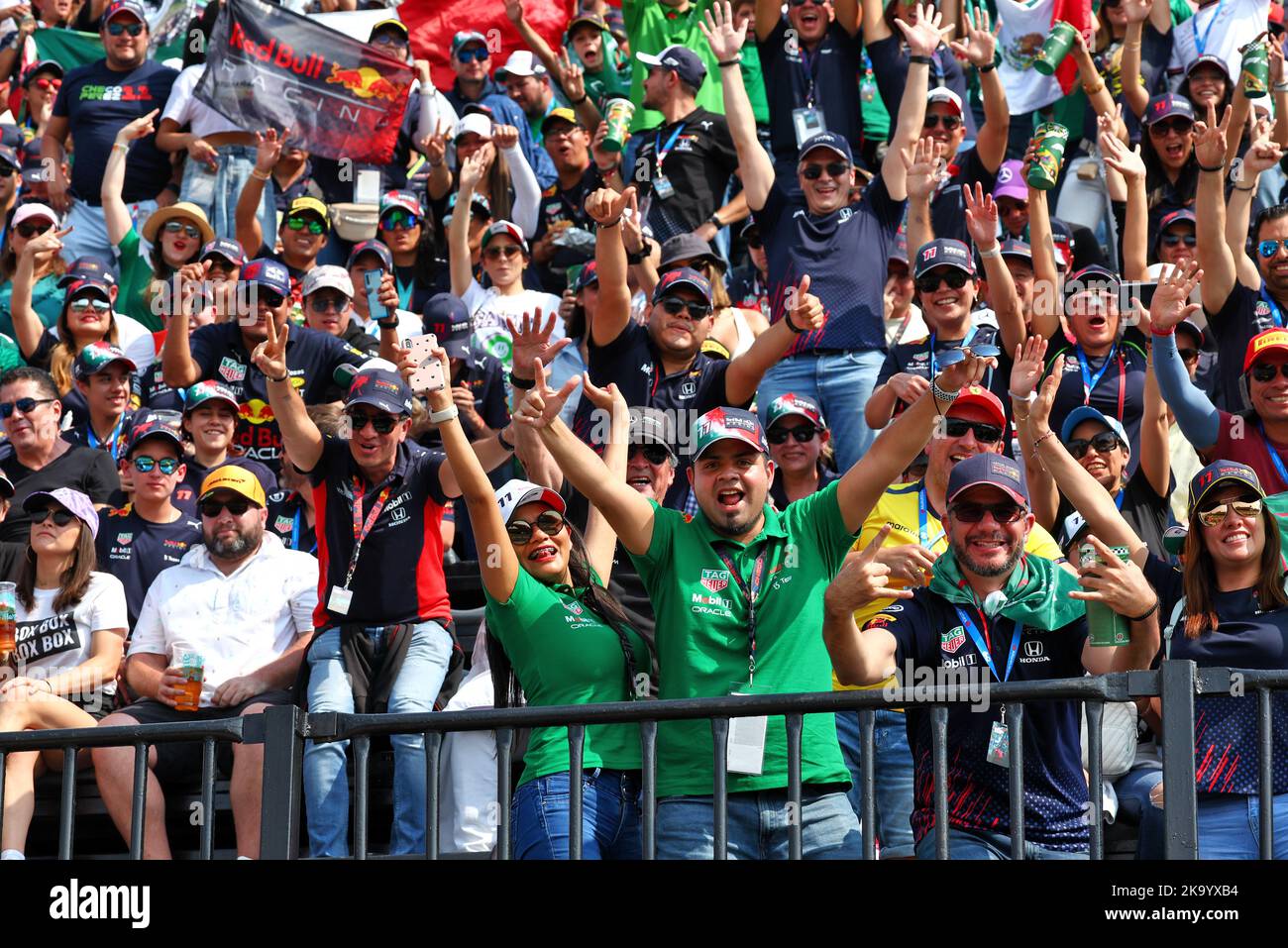 Circuit atmosphere - fans in the grandstand. Mexican Grand Prix, Sunday ...