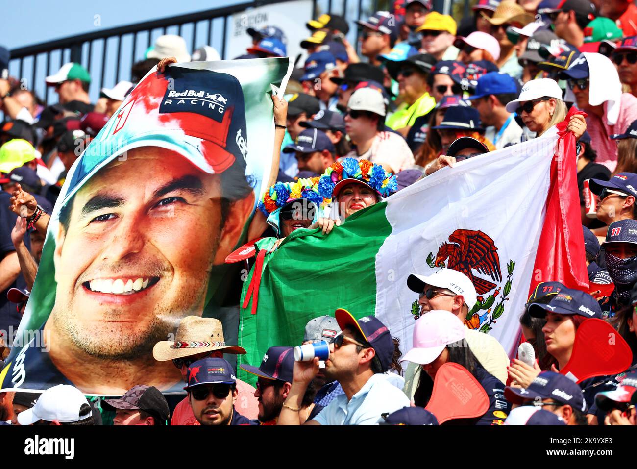 Circuit atmosphere - fans in the grandstand. Mexican Grand Prix, Sunday ...
