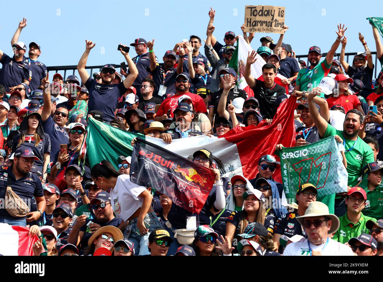 Circuit atmosphere - fans in the grandstand. Mexican Grand Prix, Sunday ...