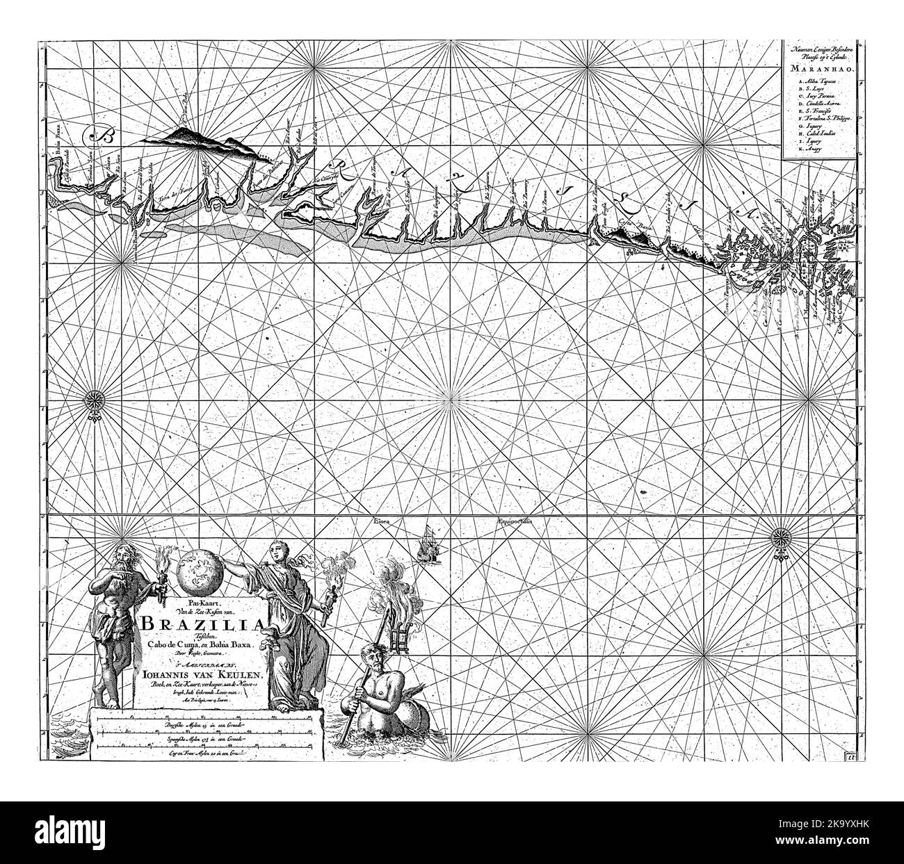 Passport map of the northeast coast of Brazil, with two compass roses ...
