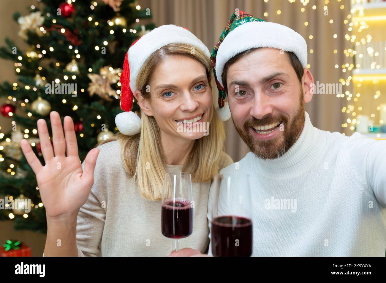 Family in love couple man and woman together for Christmas greeting ...