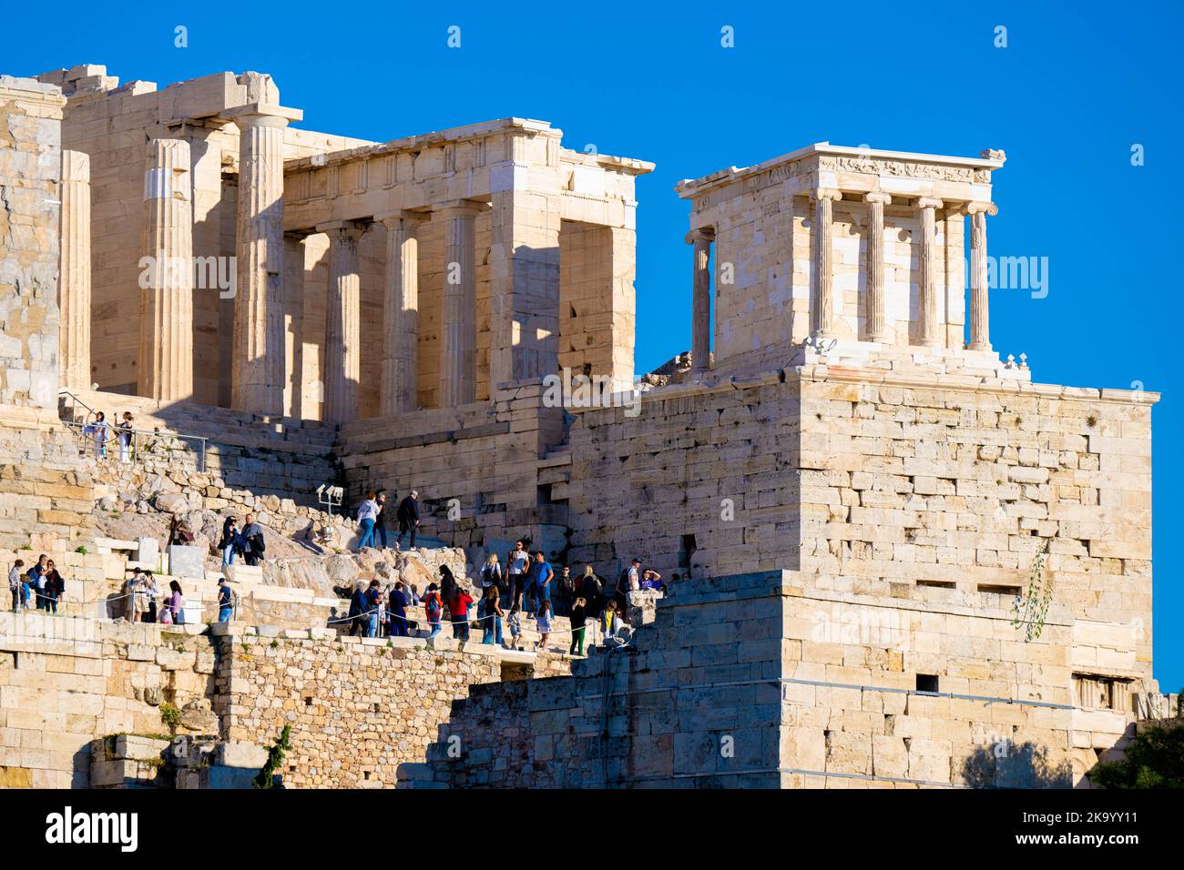 The Parthenon on the Acropolis of Athens, built between 447 and 438 BC as a temple dedicated to ...