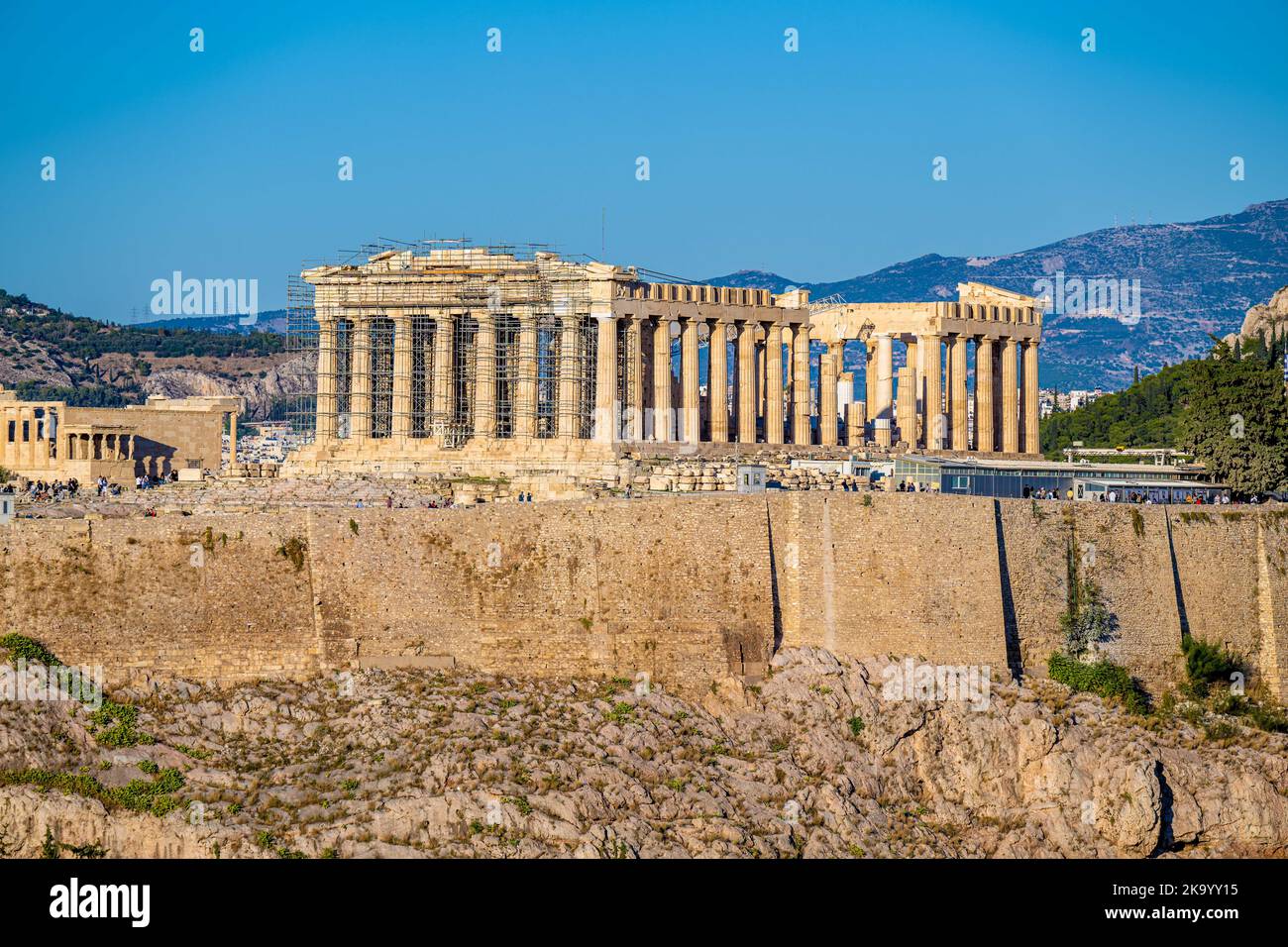 The Parthenon on the Acropolis of Athens, built between 447 and 438 BC as a temple dedicated to ...