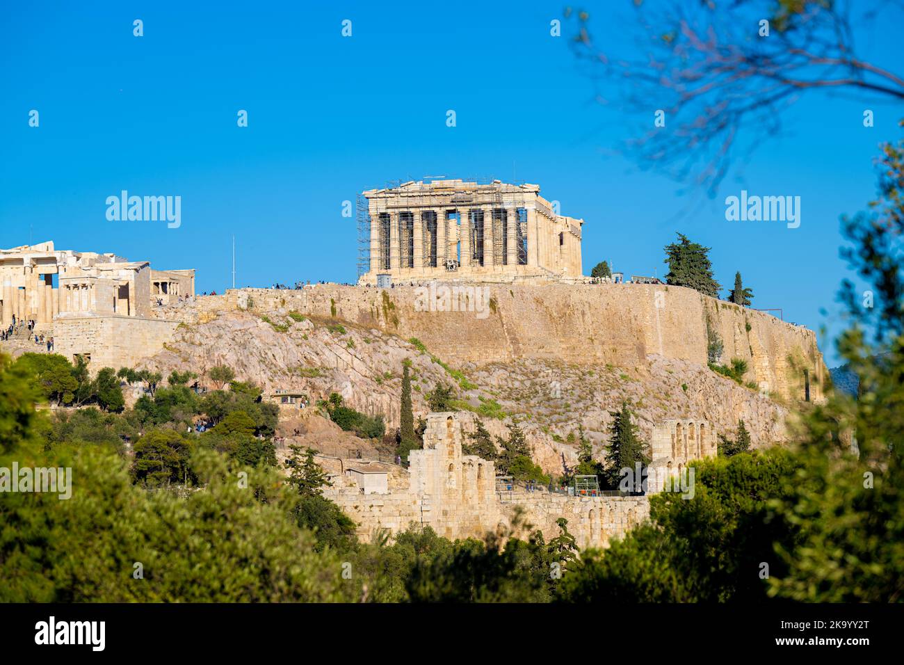 The Parthenon on the Acropolis of Athens, built between 447 and 438 BC as a temple dedicated to ...
