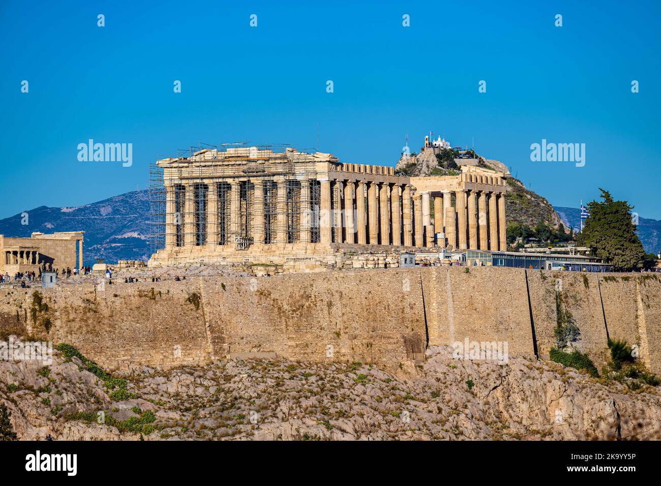 The Parthenon on the Acropolis of Athens, built between 447 and 438 BC as a temple dedicated to ...