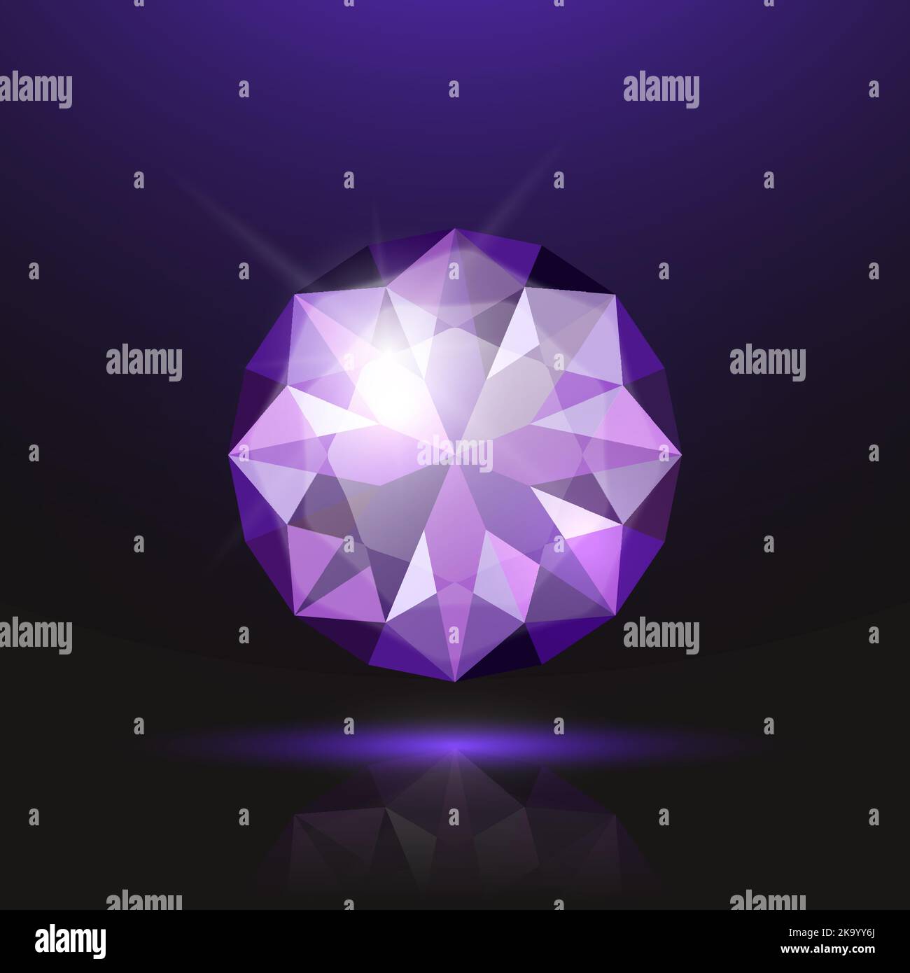 Vector 3d Realistic Purple Transparent Round Glowing Gemstone, Diamond ...