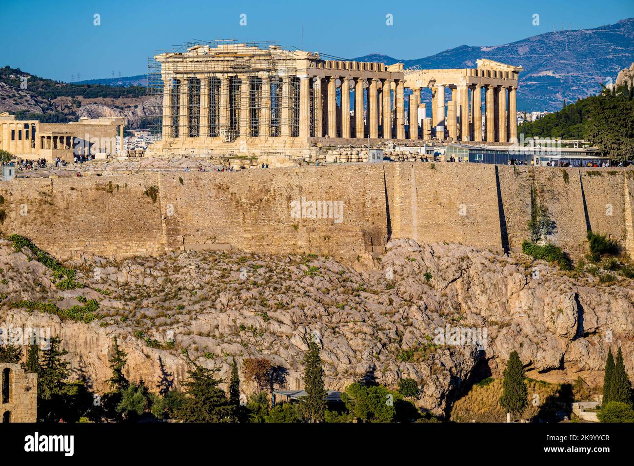 The Parthenon on the Acropolis of Athens, built between 447 and 438 BC as a temple dedicated to ...