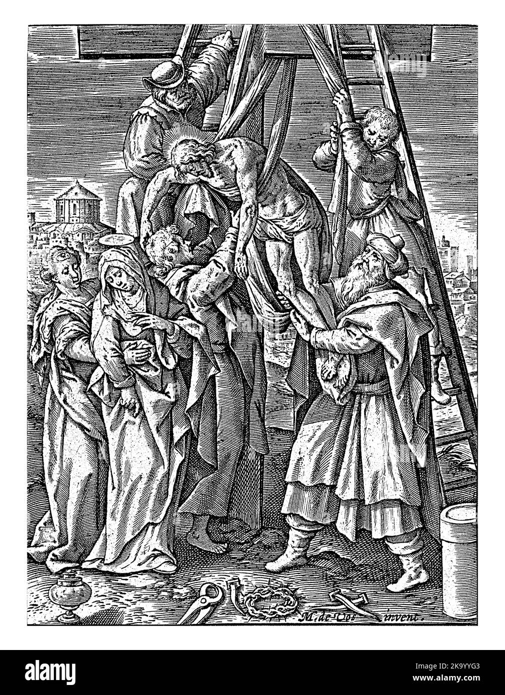 Descent from the Cross, Hieronymus Wierix, after Maerten de Vos, 1563 - before 1619 The body of ...