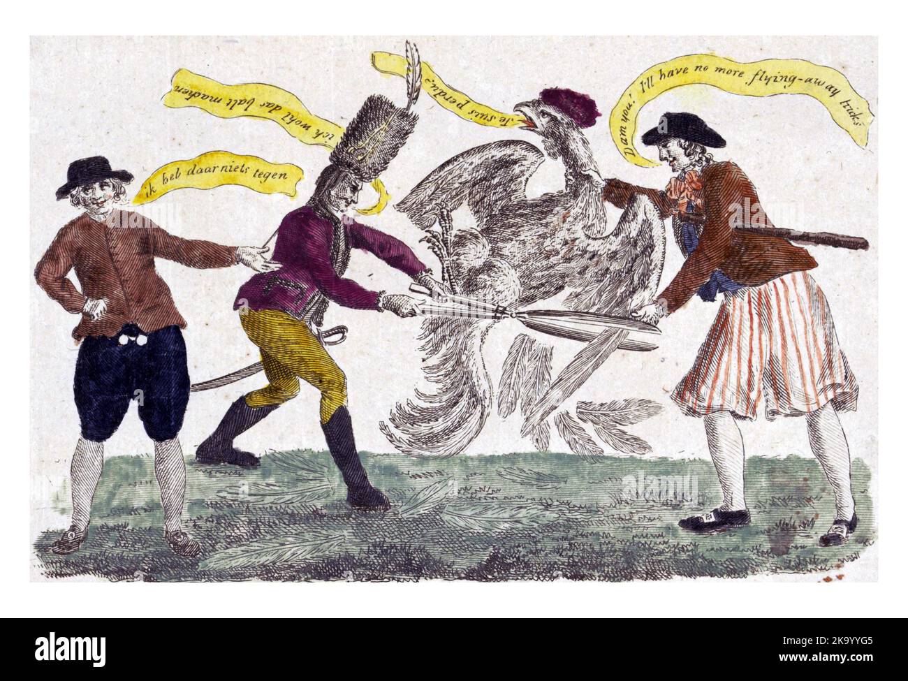 Trimming the French rooster, 1793, anonymous, 1793 An Englishman holds ...