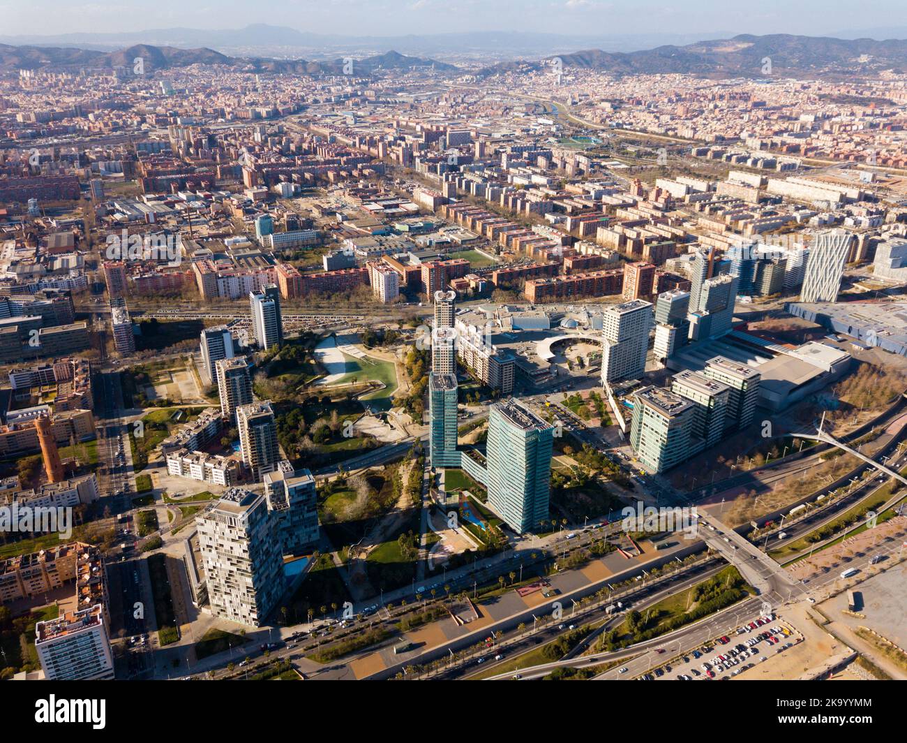 Aerial view of Diagonal Mar i el Front Maritim del Poblenou, Barcelona ...