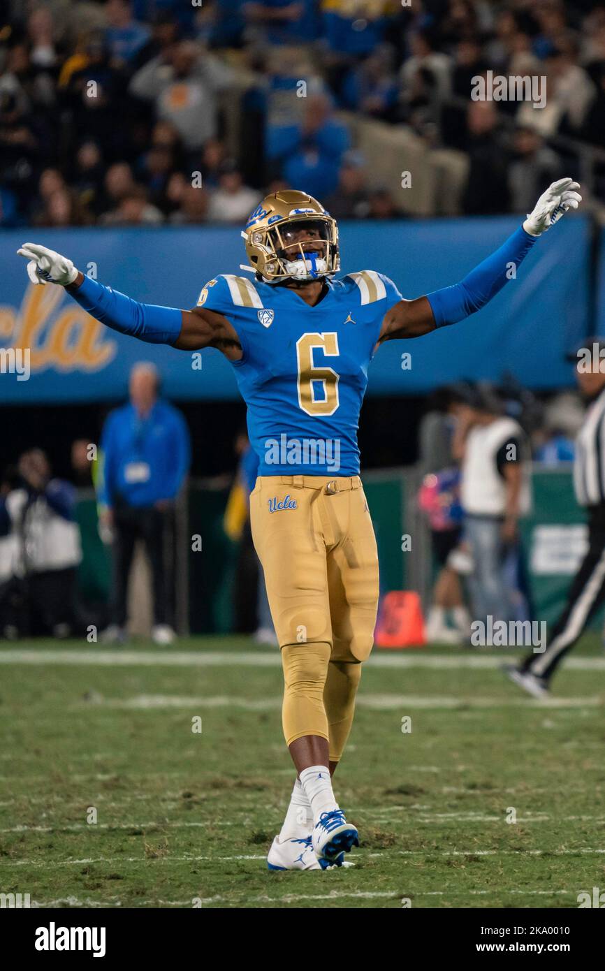 UCLA Bruins defensive back John Humphrey (6) reacts during a NCAA ...