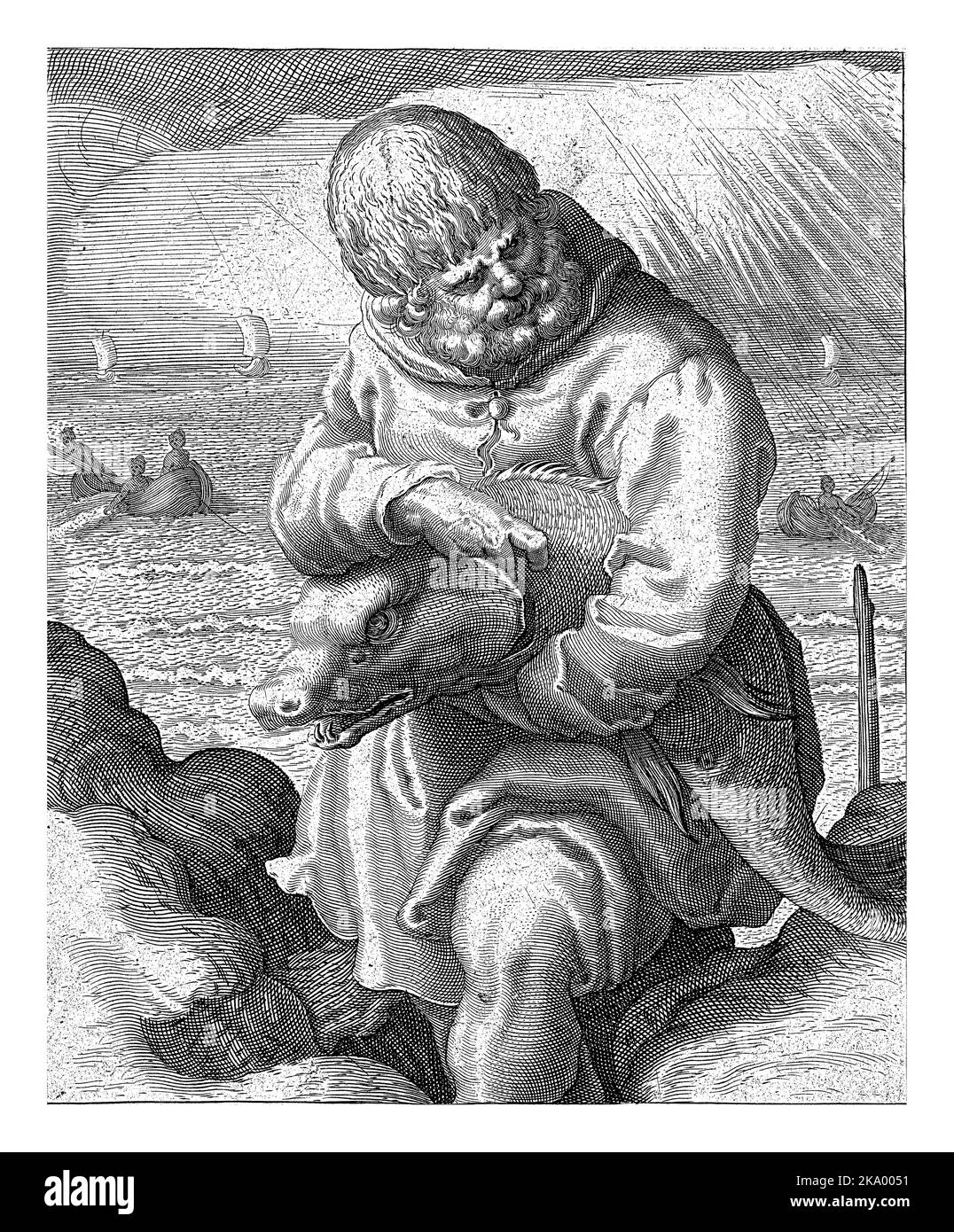 Depiction of the element of water in the form of a fisherman with a ...