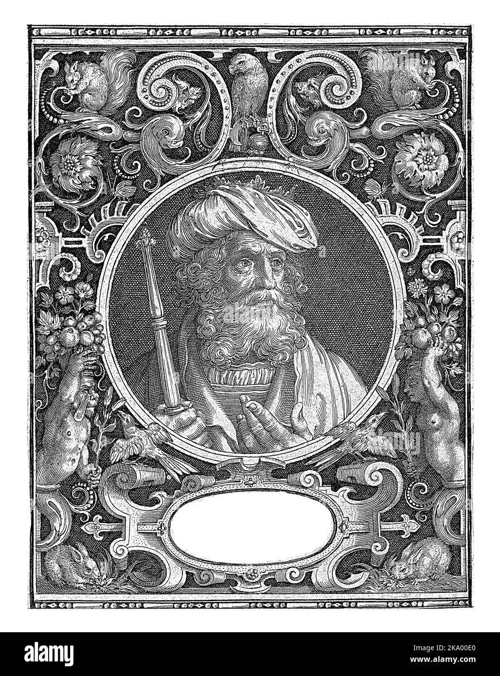 Portrait of Charlemagne as king with crown and sword in medallion ...