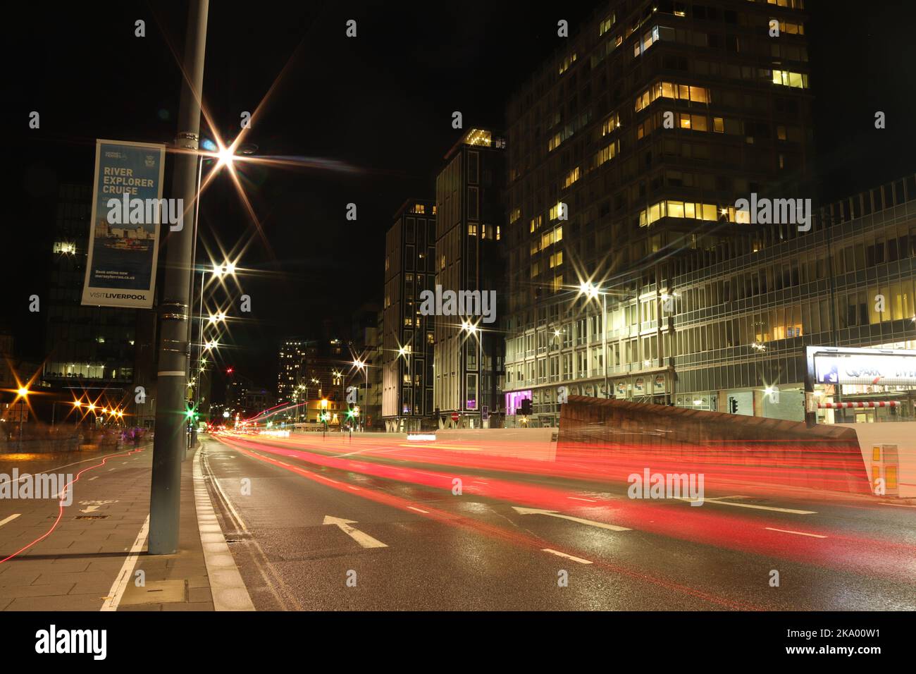 Light trail of traffic flowing through Liverpool Stock Photo - Alamy
