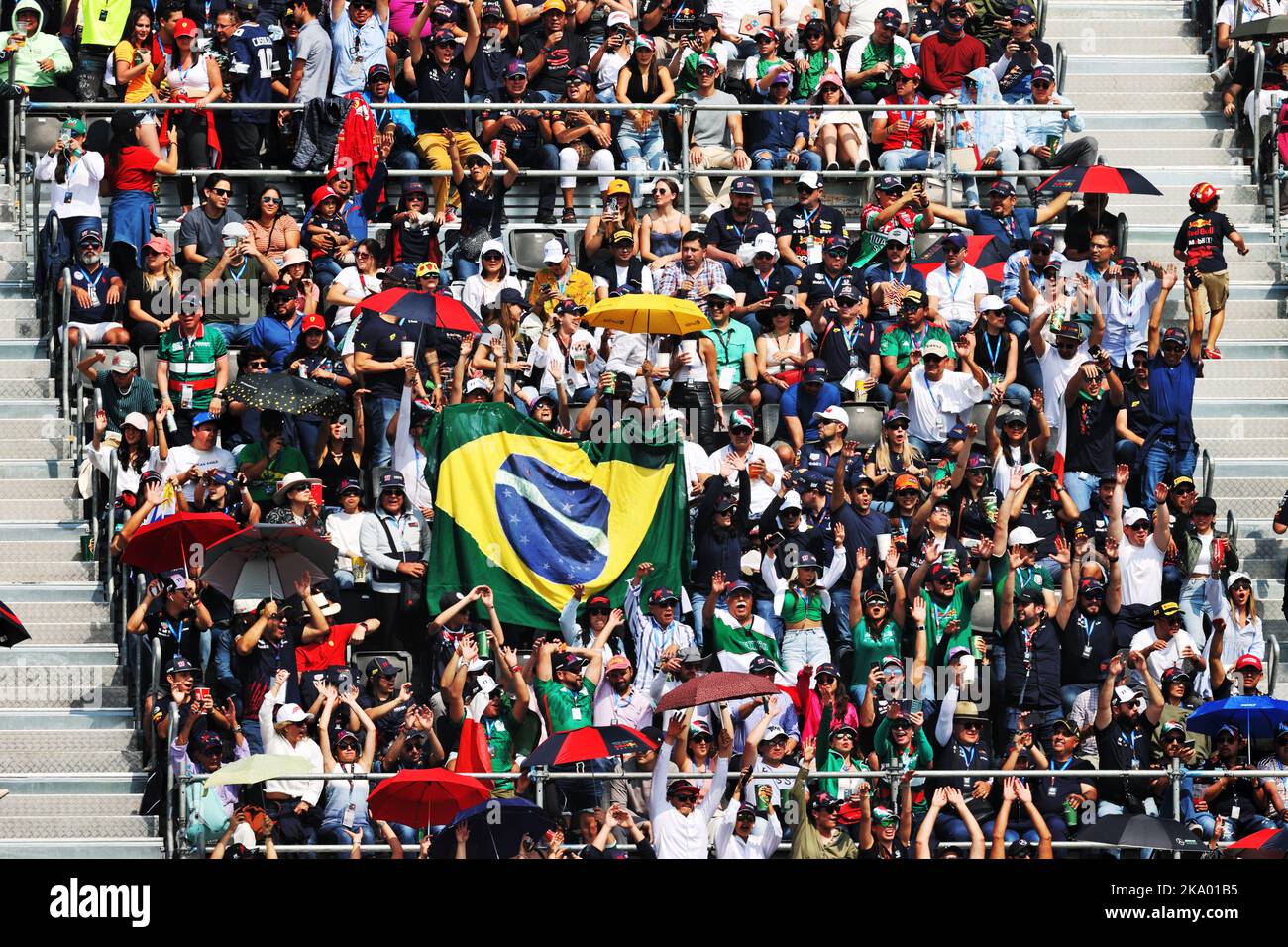 Circuit atmosphere - fans in the grandstand. Mexican Grand Prix, Sunday ...