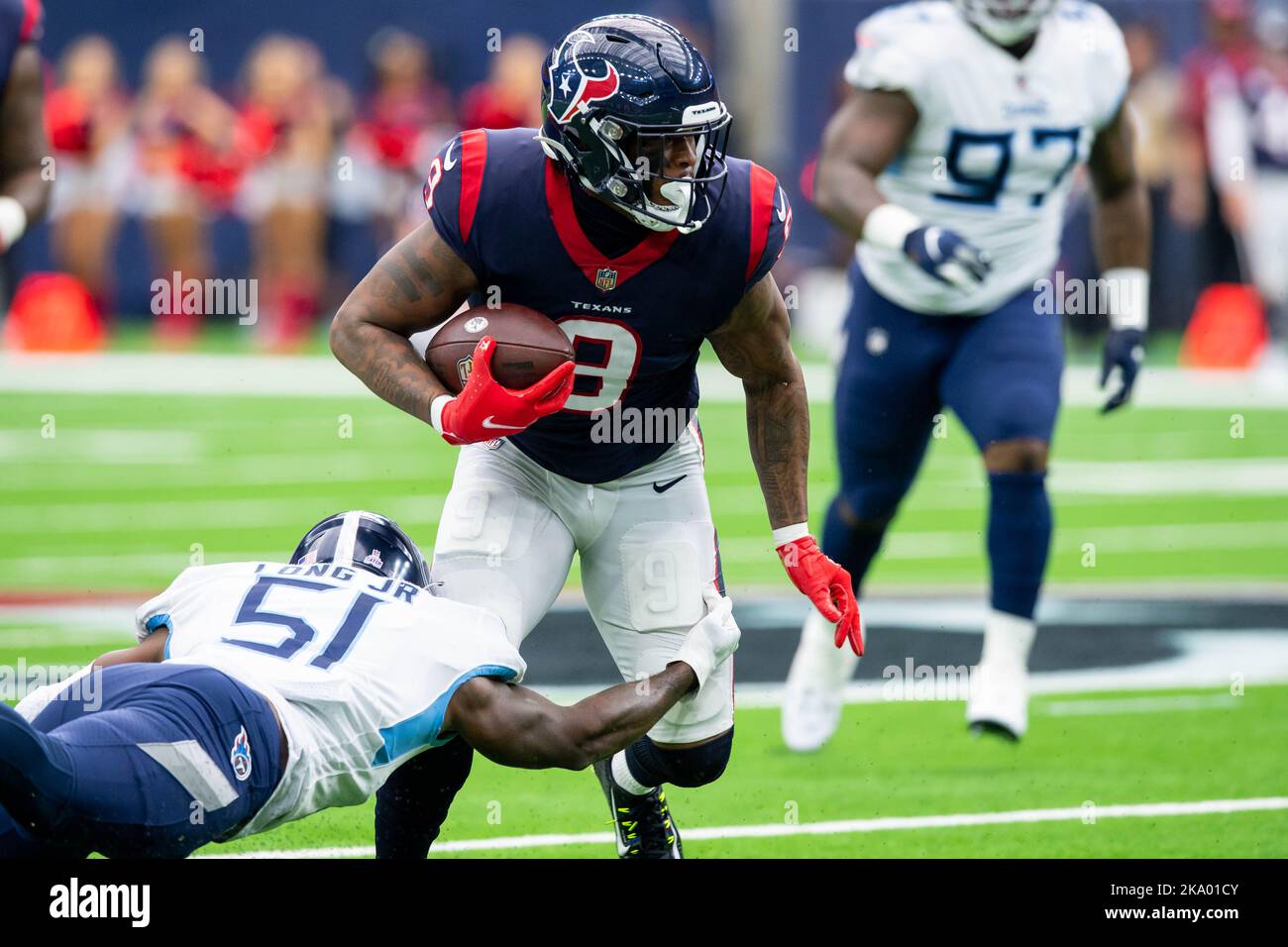 Houston, TX, USA. 30th Oct, 2022. Houston Texans tight end Brevin Jordan (9) runs after making a ...