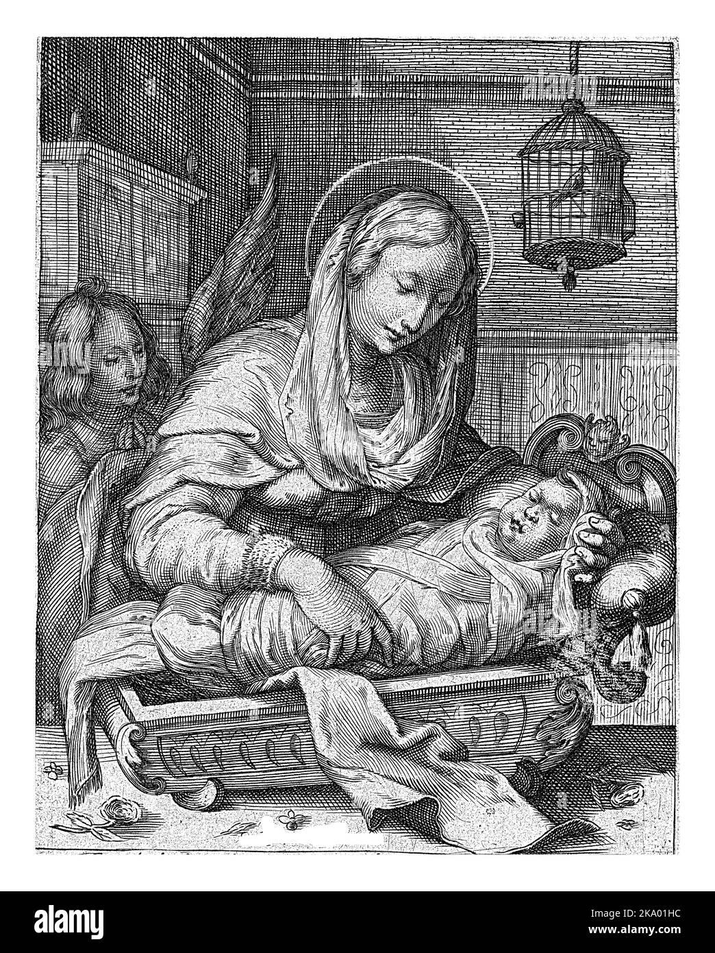 Mary laying the child in the cradle, Jacob Matham (workshop of), after ...