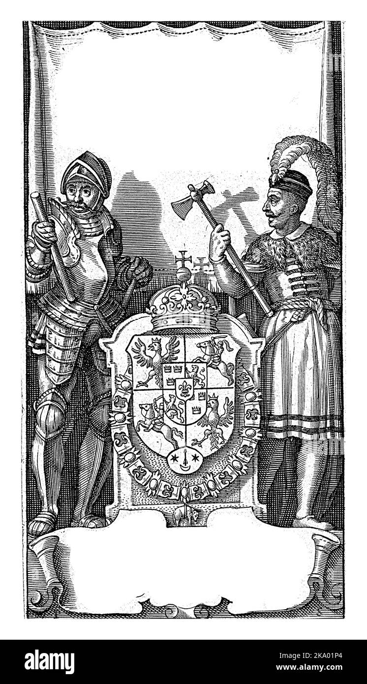 A Polish nobleman with a battle ax and a knight in armor flank the coat ...
