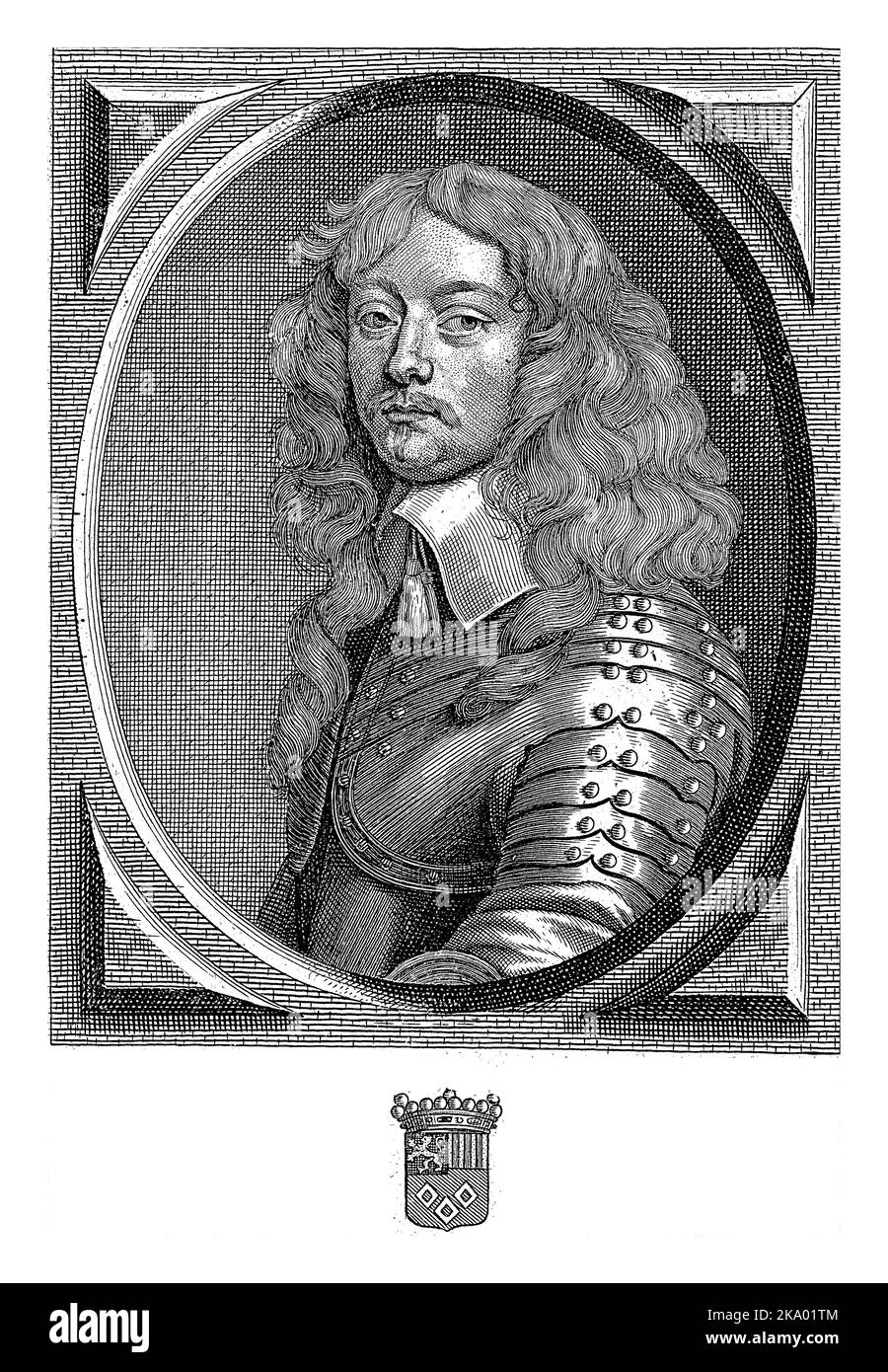 Portrait of Eugene de Berghes, Count of Grimbergen. His coat of arms is ...