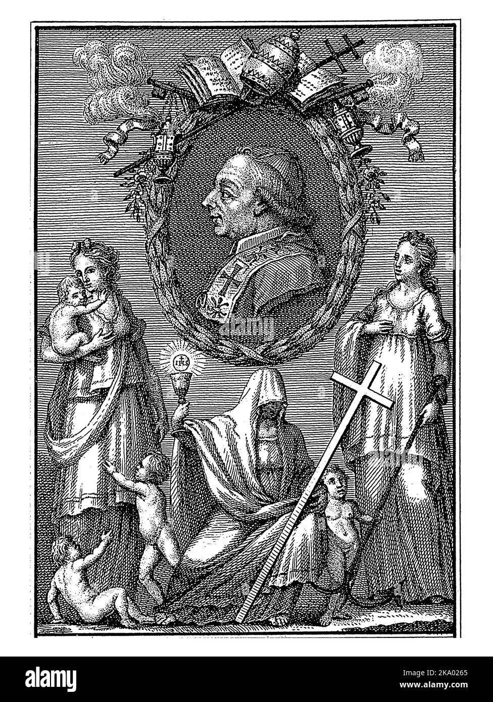 Portrait of Pope Pius VI in an oval frame. On top of the list of papal ...