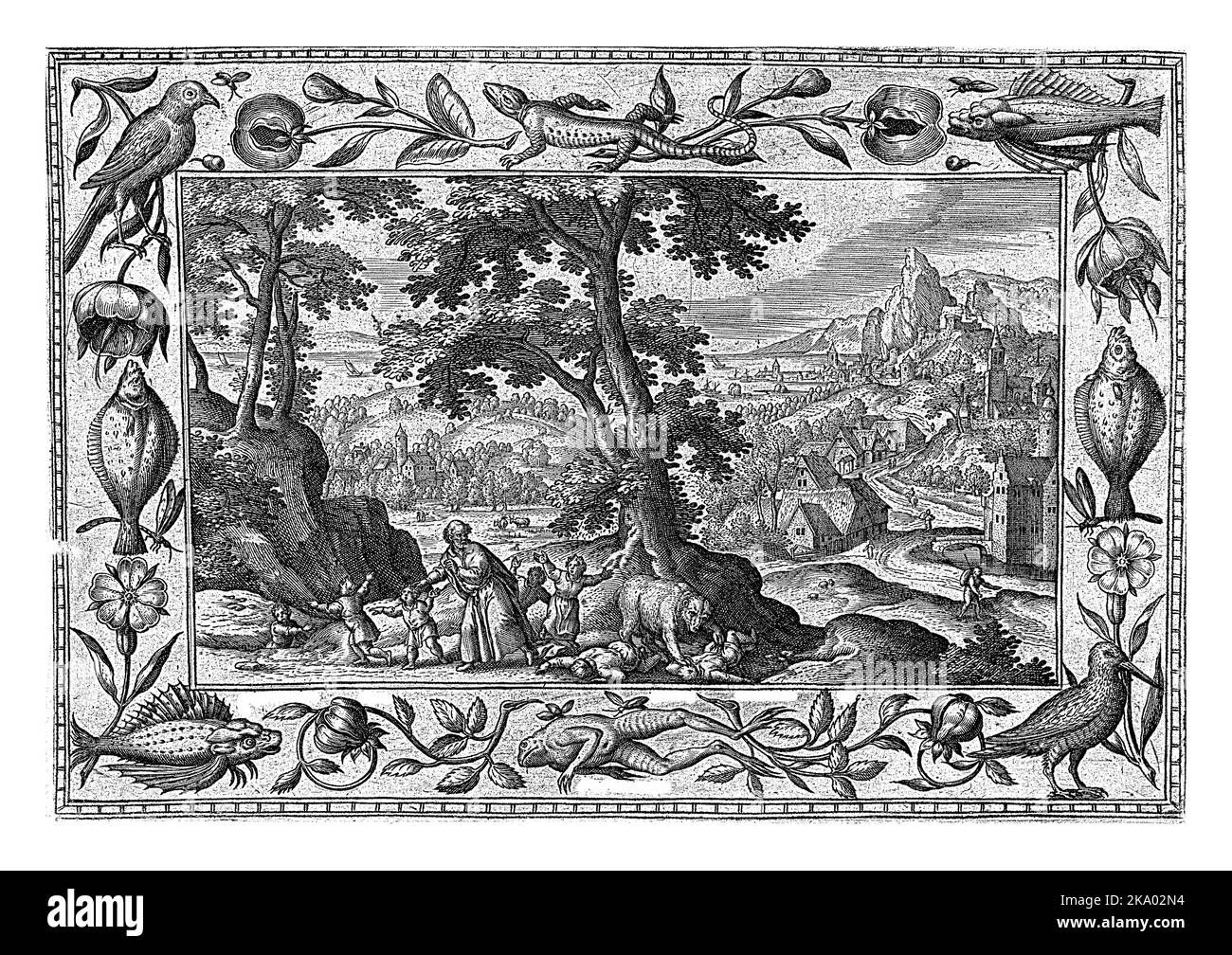 Hill landscape. In the foreground Elisa, surrounded by children. They ...