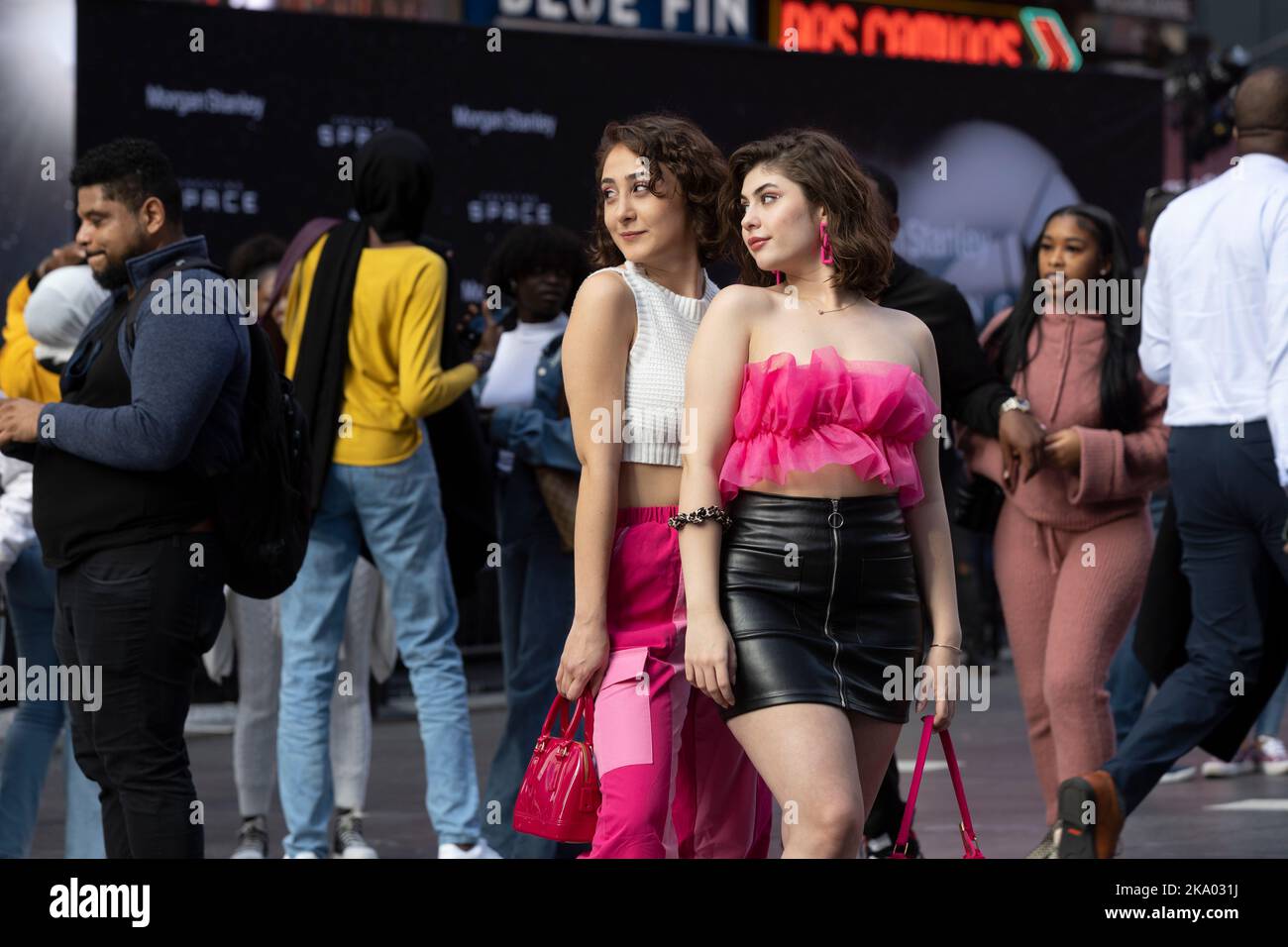 influencers posing in Times Square, Manhattan Stock Photo - Alamy