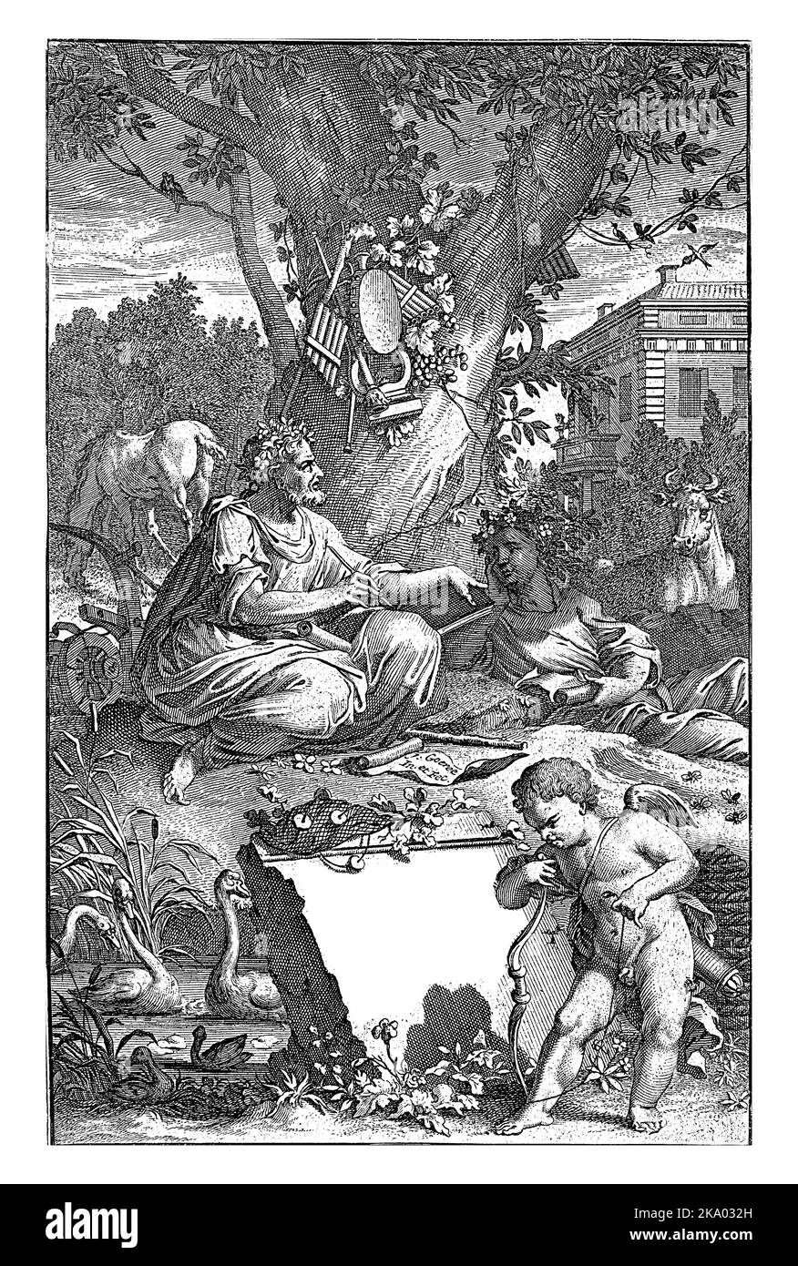 In the middle two poets under a tree. Both have writing materials in ...