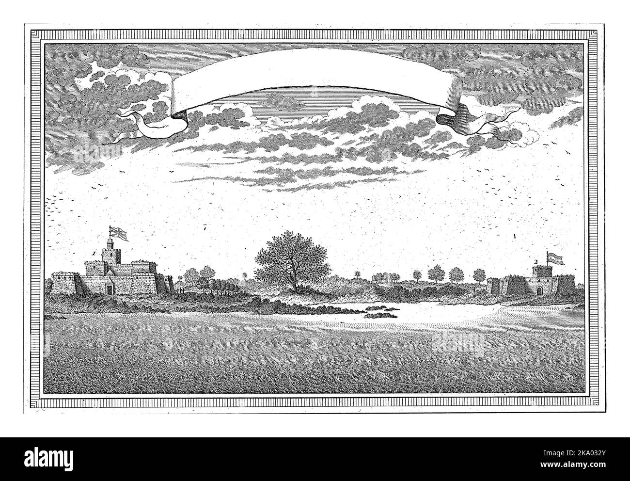 View of the Dutch and English Fort at Kommendo, Jacob van der Schley ...