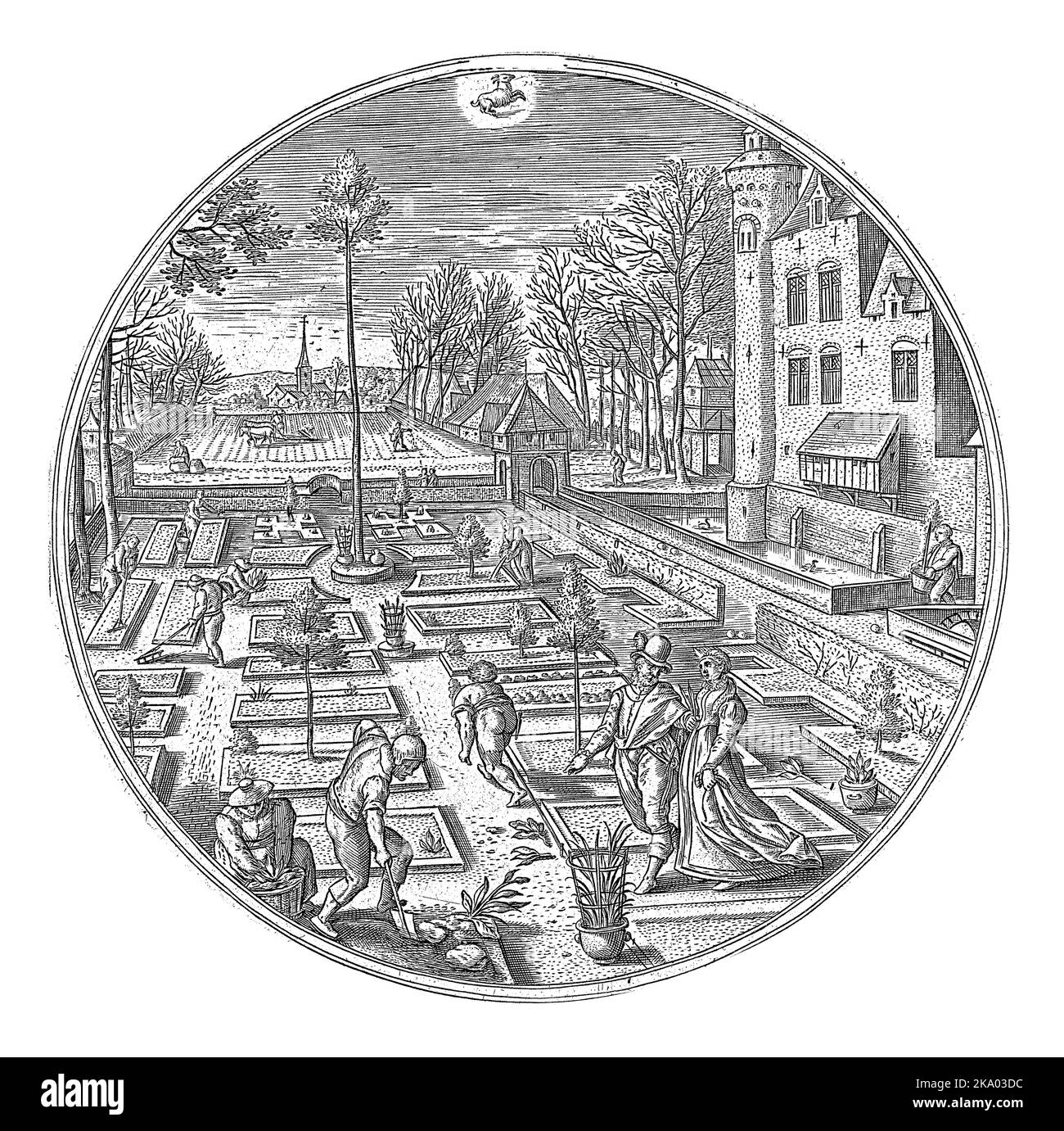 Round frame with a spring landscape with spring scenes. April is the ...