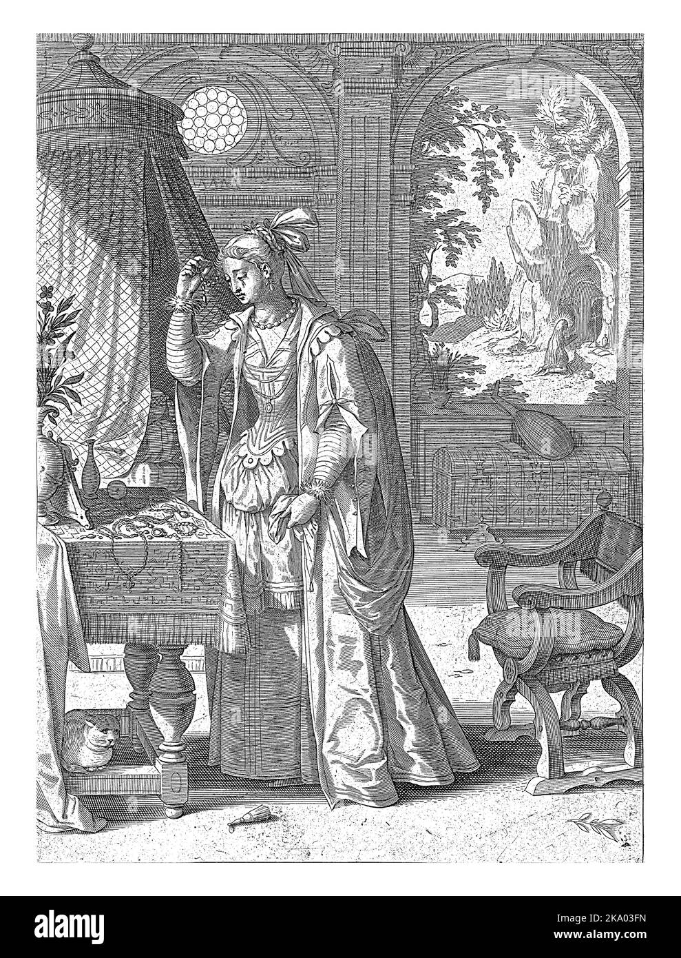 Interior With Mary Magdalene Near A Dressing Table Crying She Takes