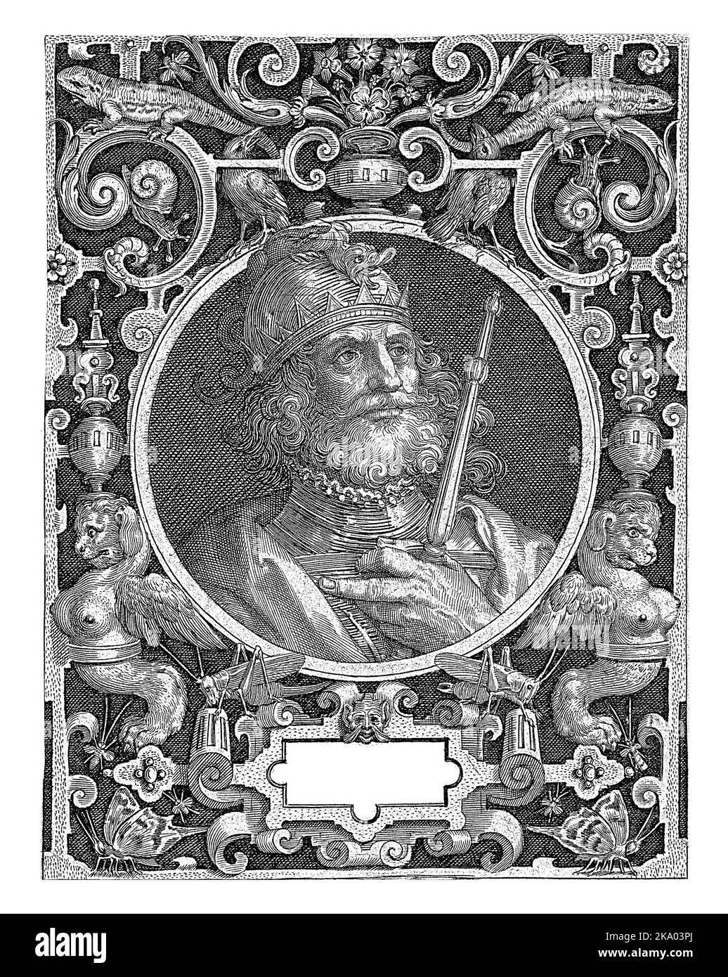 Portrait of Hector of Troy as an ancient general in a medallion within ...