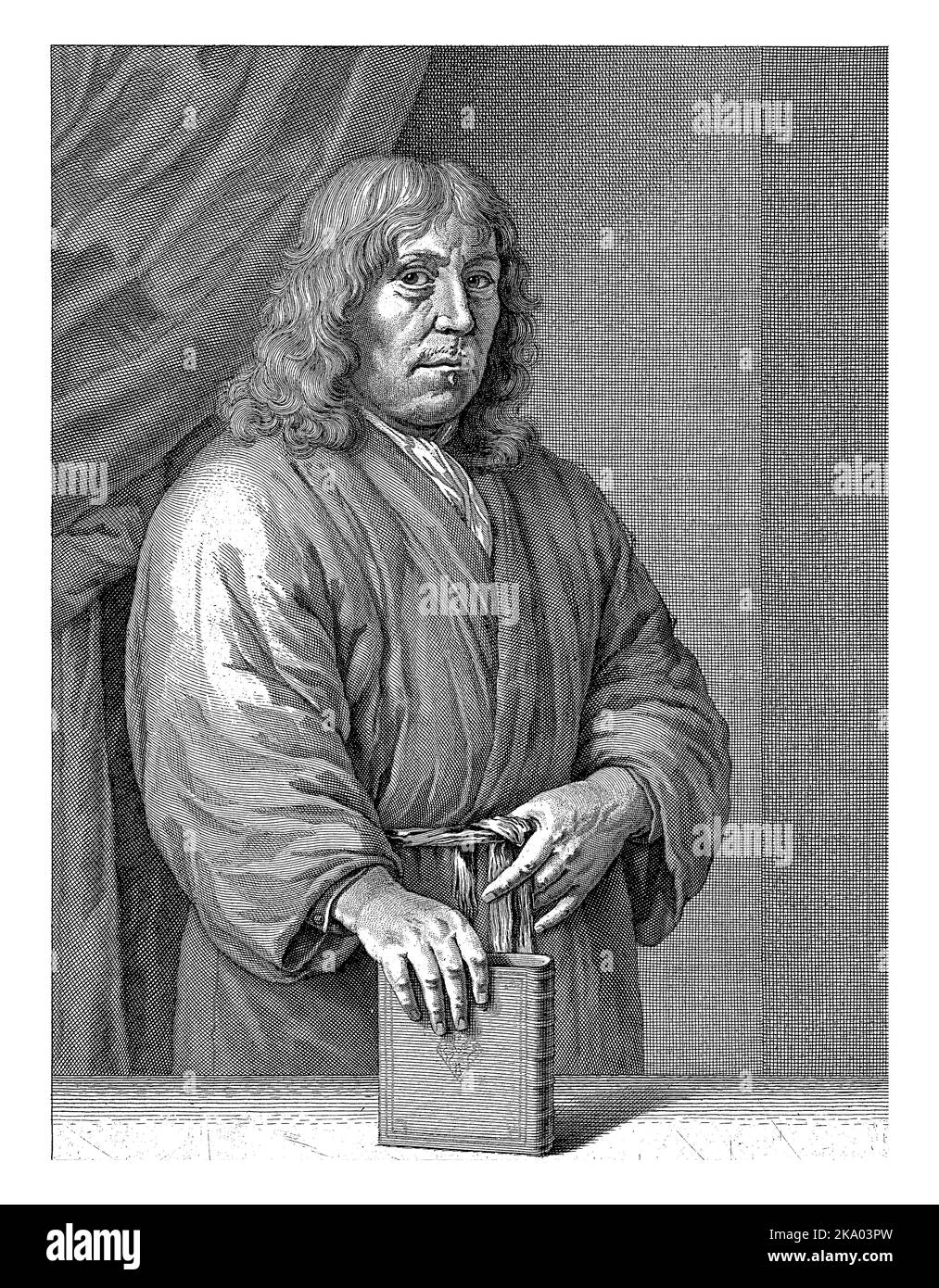 Portrait of Petrus van Staveren, minister in Leiden, his hand resting ...